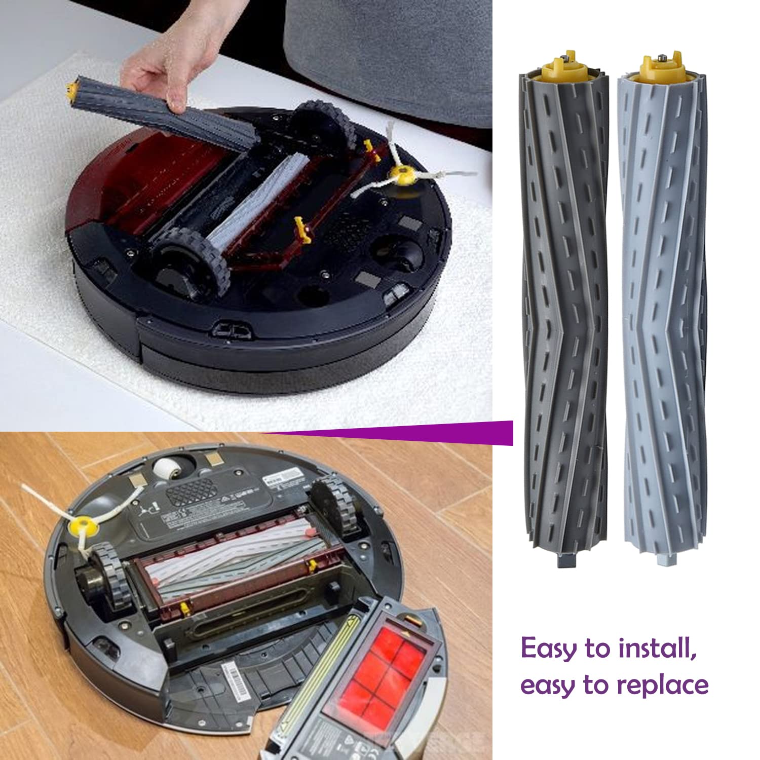 PELLYDA Rubber Roller Brushes,Replacement Parts for irobot Roomba 800 & 900 Series, Roomba 800 850 860 861 866 870 880 890 900 980 985 Vacuum,Roomba Accessories 2 Sets of Debris Extractor