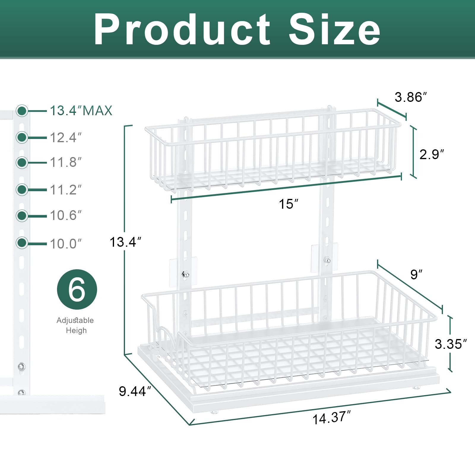 Beainbox Under Sink Organizer, Adjustable Metal Under Sink Storage, Put Out Sink Cabinet Organizer of Kitchen Bathroom