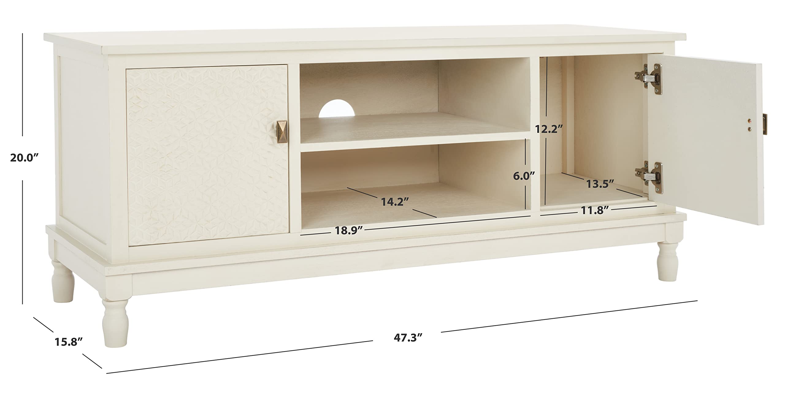 Safavieh Home Collection Halton Distressed White 2-Door 1-Shelf Entertainment Stand up to 55" Flatscreen TV Media Unit