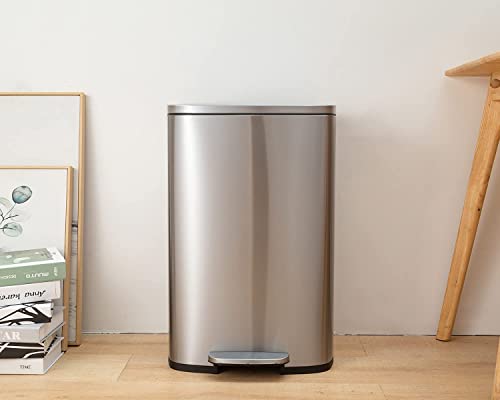 YYkokocat Kitchen Bathroom Trash Can, Bathroom Trash Cans with Lids, Stainless Steel Trash Can 13 Gallon, Step Trash Can Kitchen, Soft Close Garbage Can, 13.2 Gallon / 50 Liter (Sliver)