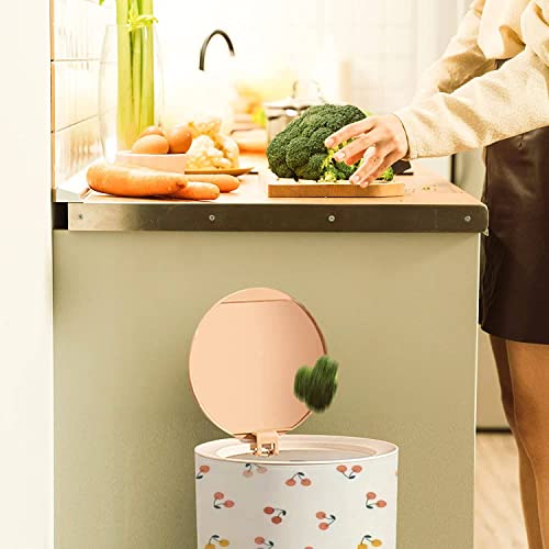 7L/1.8 Gallon Garbage Can with Press Top Lid simple cherry seamless in light delicate colors Fruit repeat texture Trash Bin with Wooden Legs Dog Proof Round Trash Can for Kitchen Outdoor Bathroom