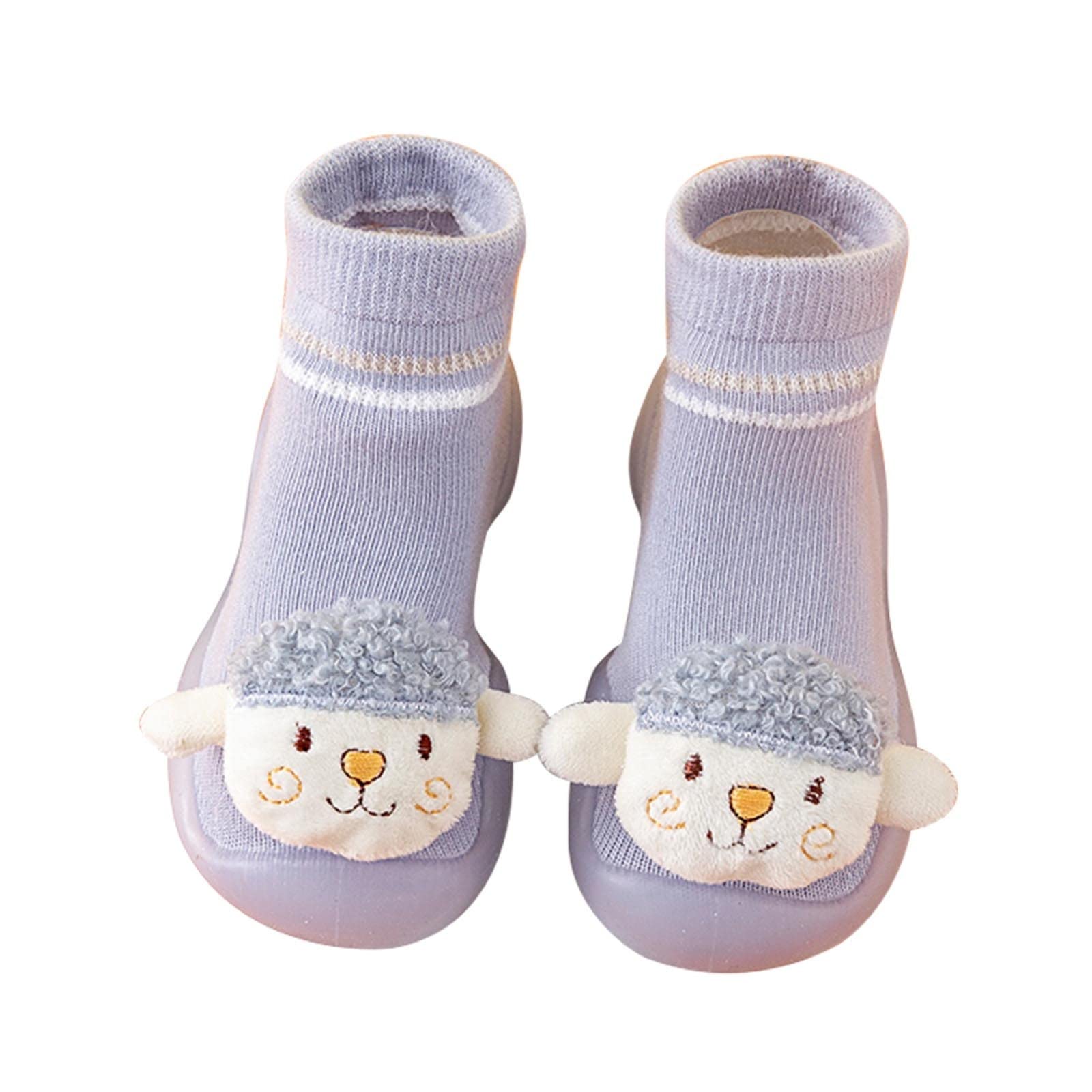 Infant Toddler Socks Shoes Size 2 3 4 5 6 7 8 9 Non-Skid Slipper Shoes with Rubber Sole Sneaker Cartoon Socks Toddler Walking Shoes Blue