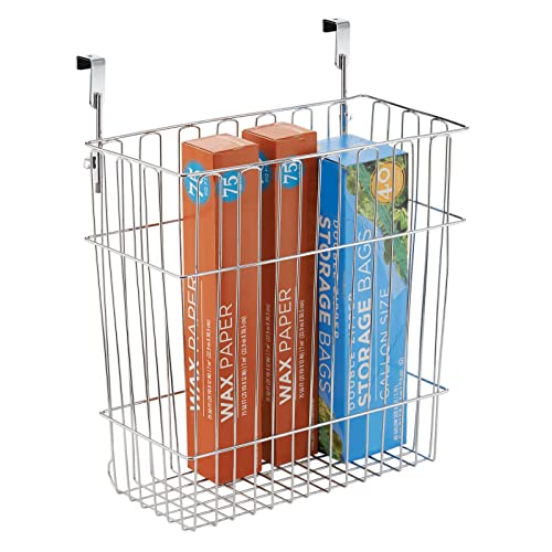 mDesign Steel Metal Wire Hanging Over Door Kitchen Storage Organizer Basket/Trash Can - Hangs Over Cabinet Doors for Bags, Tin Foil, Wax Paper, Saran Wrap - Concerto Collection - 2 Pack - Chrome