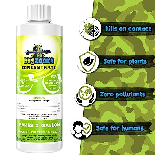 BugZooka 8oz Concentrate: Makes 2 Gallons All Natural Prevents Ants, Spiders, Aphids, Whiteflies, Caterpillars, Thrips, Stink Bugs,miticides, Pesticides, and Fungicide All Stages of Crops USDA