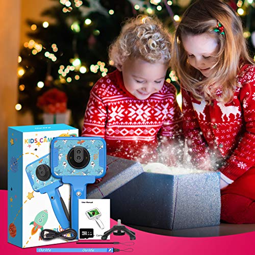 Ourlife Kids Camera for Boys, 1080p FHD 60x Macro Kids Selfie Camera with Magnifier Function, Digital Video Camera - Large 3.5-inch Screen with 16GB TF Card, Excellent Gift for Ages 6+ (Blue)