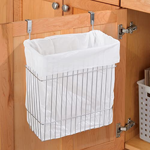 mDesign Steel Metal Wire Hanging Over Door Kitchen Storage Organizer Basket/Trash Can - Hangs Over Cabinet Doors for Bags, Tin Foil, Wax Paper, Saran Wrap - Concerto Collection - 2 Pack - Chrome