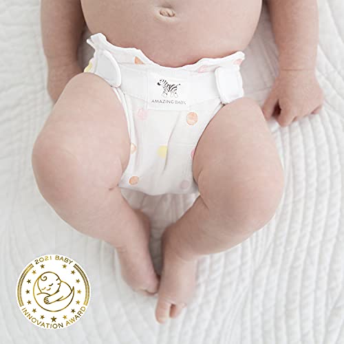 Amazing Baby Cotton Muslin SmartNappy Hybrid Cloth Diaper Cover + 1 Bi-fold Reusable Insert + 1 Booster, Mini Watercolor Dots, Multi Pink, Size 1, 5-10 lbs