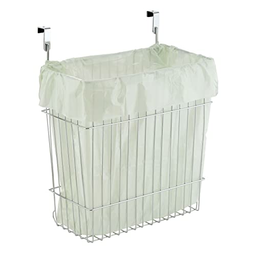 mDesign Steel Metal Wire Hanging Over Door Kitchen Storage Organizer Basket/Trash Can - Hangs Over Cabinet Doors for Bags, Tin Foil, Wax Paper, Saran Wrap - Concerto Collection - 2 Pack - Chrome