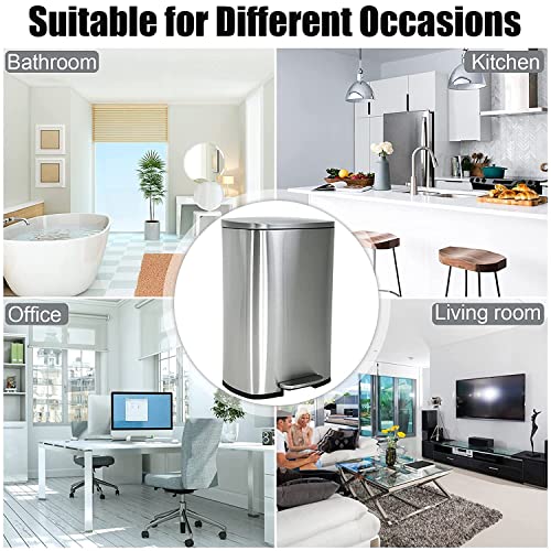 13 Gallon Steel Step Trash Can,Kitchen Trash Can with Lid & Inner Buckets , Stainless Steel Rectangular Garbage Bin , 50 L Pedal Soft Step Slow & Silent Open Close Dustbin for Kitchen, Office (Silver)