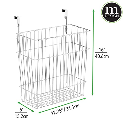 mDesign Steel Metal Wire Hanging Over Door Kitchen Storage Organizer Basket/Trash Can - Hangs Over Cabinet Doors for Bags, Tin Foil, Wax Paper, Saran Wrap - Concerto Collection - 2 Pack - Chrome