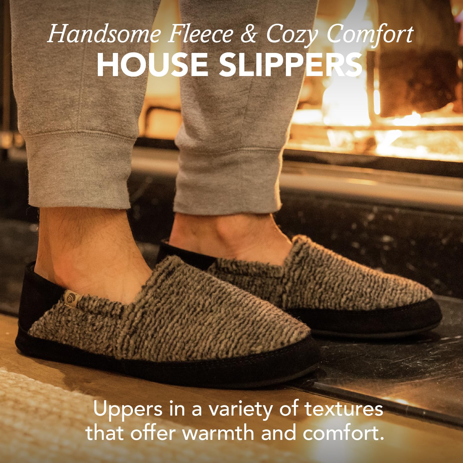 Acorn mens Slippers Moccasin, Black Berber, 10.5-11.5 Wide US
