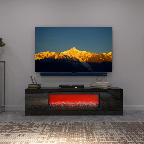 Daxue 71” TV Stand with Electric Fireplace Removable, Black Entertainment Center with Storage, Media Console Cabinet for 75 inch TV