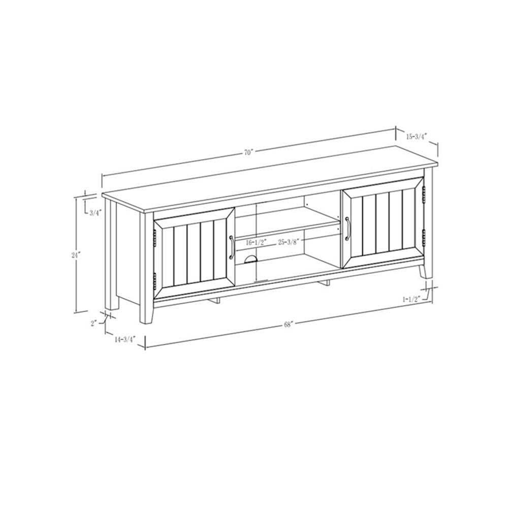 Pemberly Row Farmhouse Rustic Wood Barn Door 70" TV Stand Console with Storage in Rustic Oak