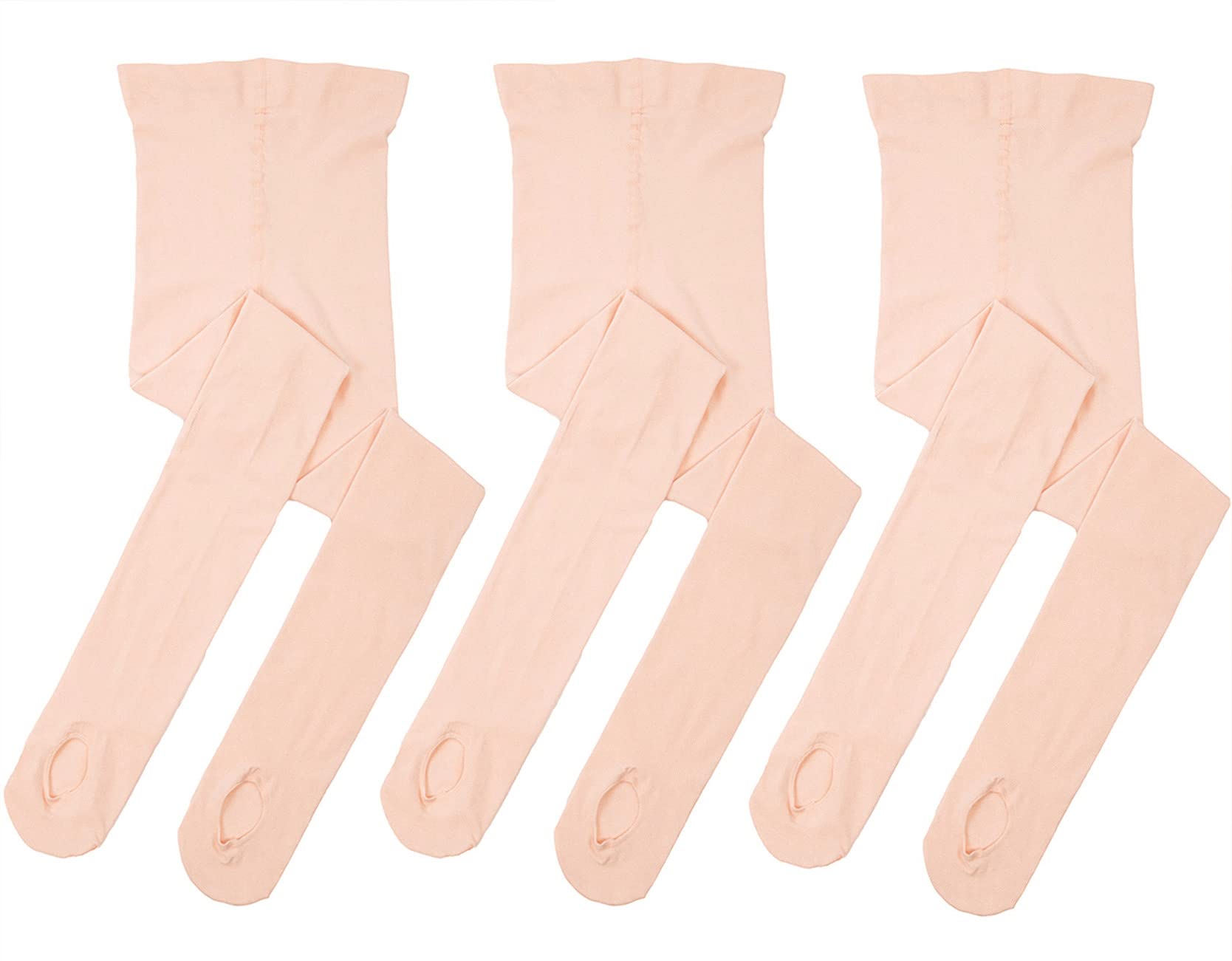 MdnMd 3 Pack Women's Dance Tights Ballet Ultra Soft Transition Footless Dancer Tight Stocking for Girls (Ballet Pink, Child Age 11-14)