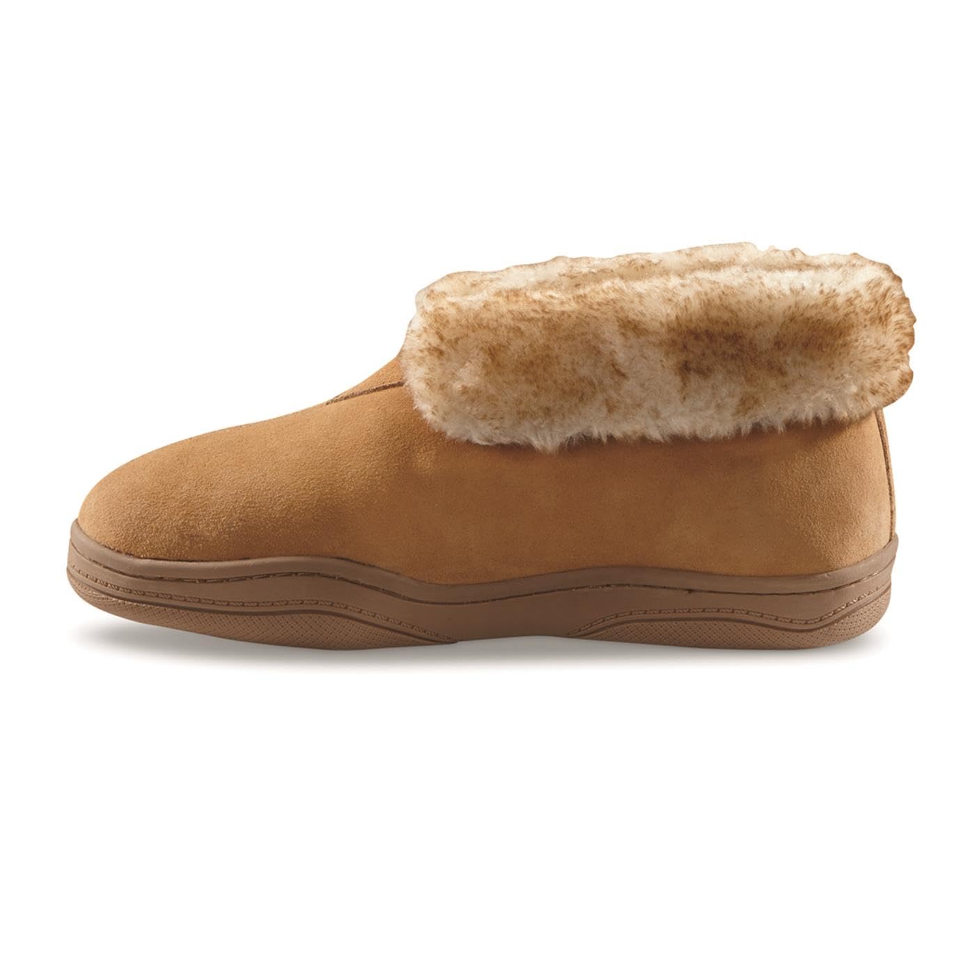 Guide Gear Men’s Bootie Slippers, Suede Soft Cushioned Bedroom House Shoes with Rubber Sole and Wool Blend Lining for Indoor Outdoor Use Chestnut 11D (Medium)