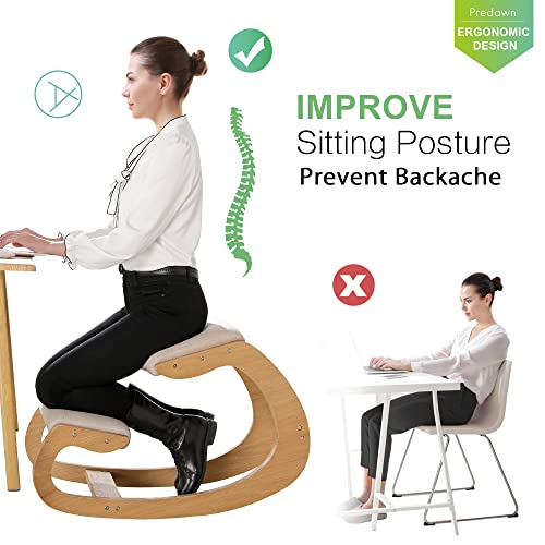 Predawn Ergonomic Kneeling Chair for Upright Posture - Rocking Chair Knee Stool for Home, Office & Meditation - Wood & Linen Cushion - Relieving Back and Neck Pain & Improving Posture (White Oak)