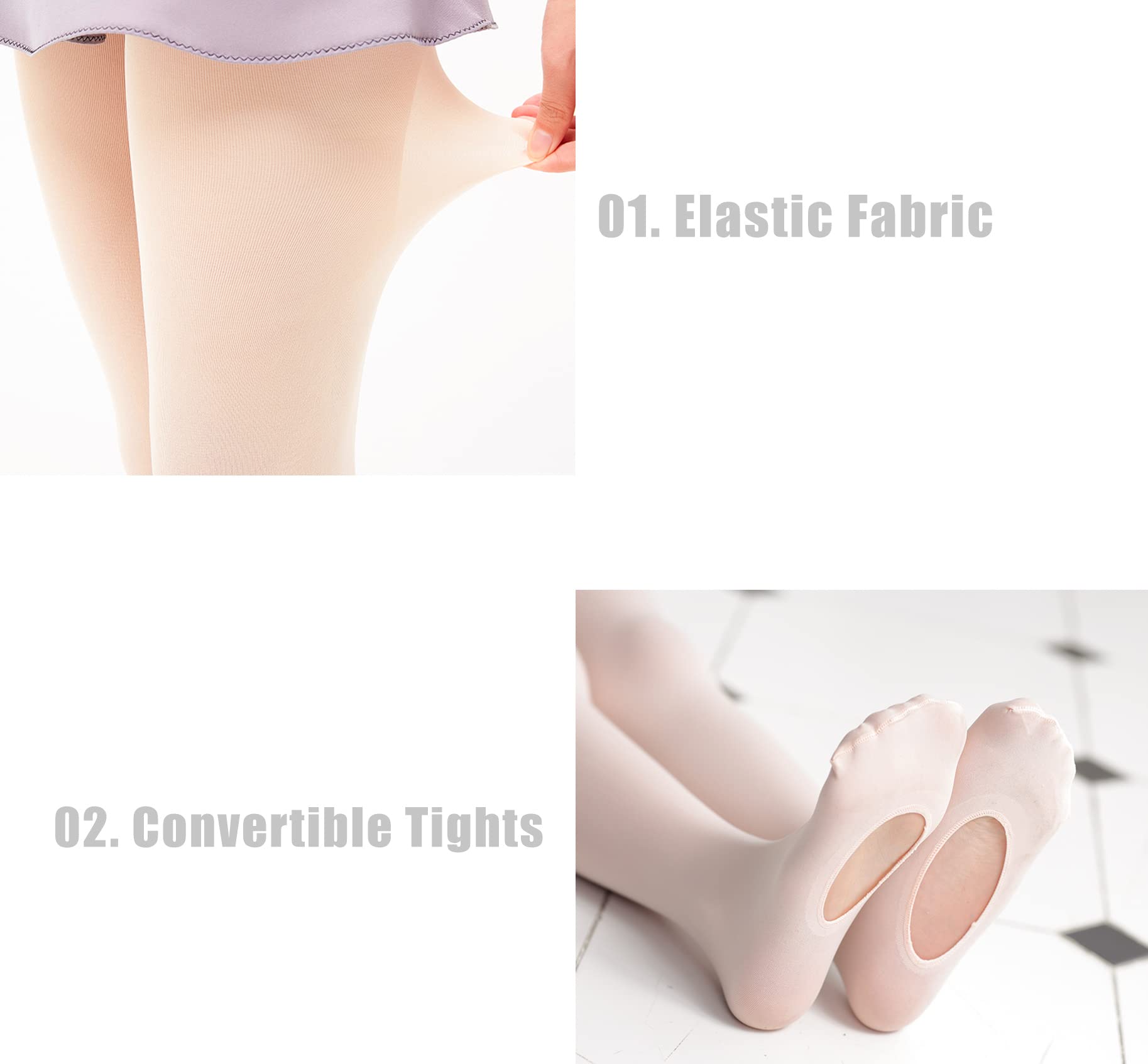 MdnMd 3 Pack Women's Dance Tights Ballet Ultra Soft Transition Footless Dancer Tight Stocking for Girls (Ballet Pink, Child Age 11-14)