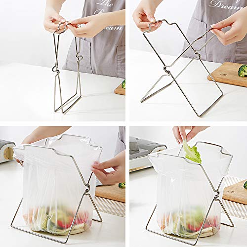 Yizhichu1990 Foldable Stainless Steel Garbage Bag Shelf Home Kitchen Countertop Trash Bag Rack Holder Organizer Dishcloth Towel Rack