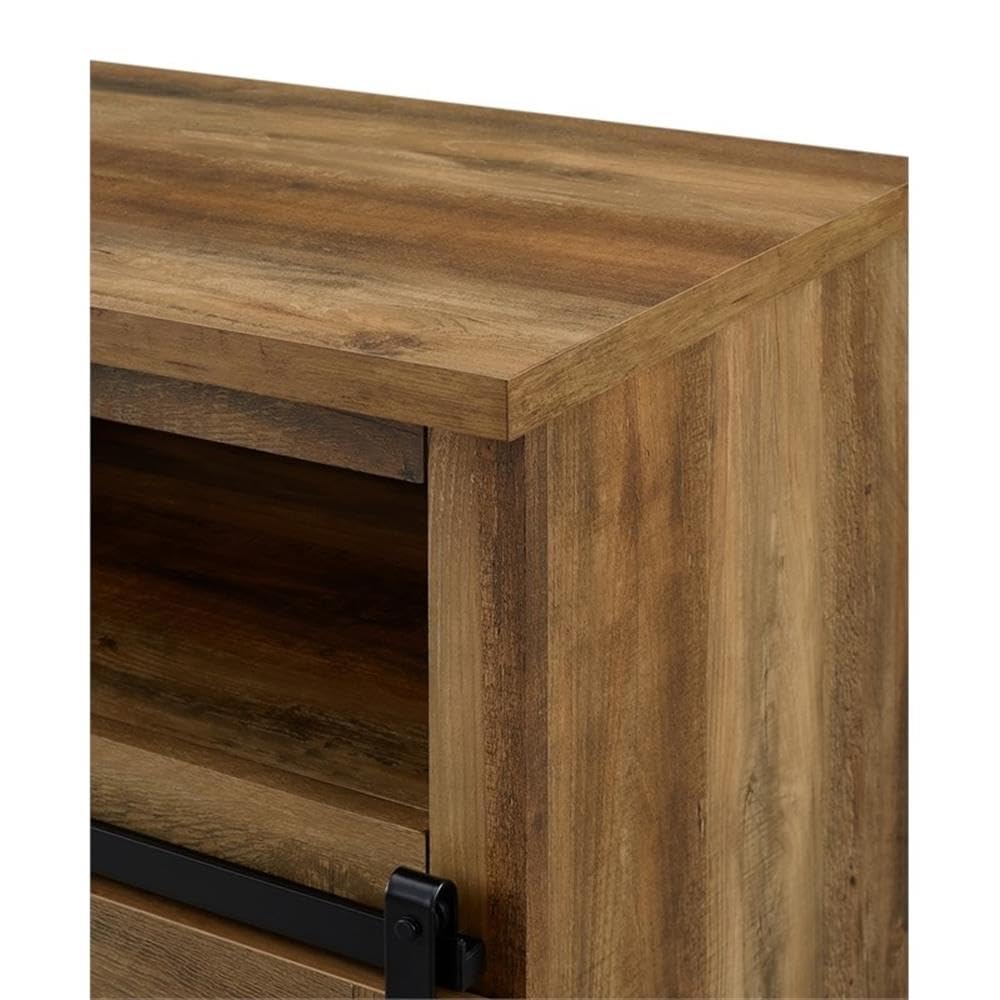 BOWERY HILL Modern Farmhouse Sliding Barn Door Wood 52" Highboy TV Stand Console Storage Cabinet in Reclaimed Barnwood