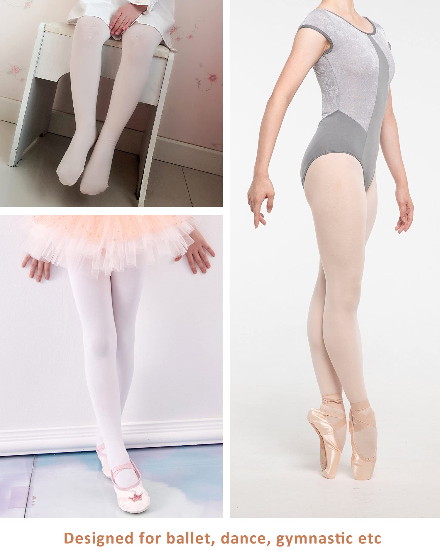 MdnMd 3 Pack Women's Dance Tights Ballet Ultra Soft Transition Footless Dancer Tight Stocking for Girls (Ballet Pink, Child Age 11-14)