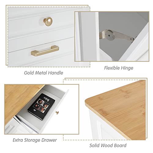 ONG Double Kitchen Trash Cabinets Dual Tilt-Out Trash Bin Can Cabinets with Drawers, Free Standing Hideaway Trash Holder Waste Can Bin for Trash Disposal, Recycle (White)