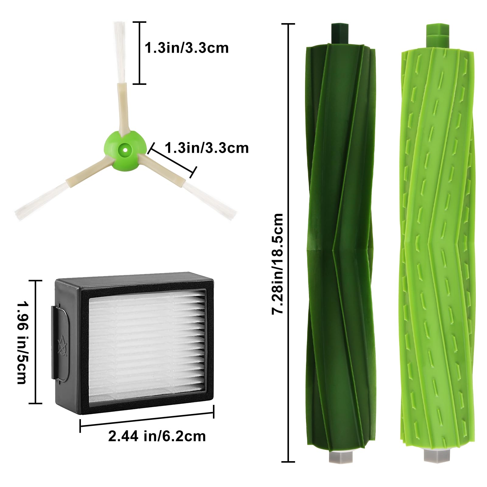 HORPKUN Replacement Parts for iRobot Roomba i7 i7+ i3 i3+ i4 i6 i6+ i8 i8+/Plus E5 E6 E7 j7 I,E &J Series Vacuum Cleaner, 2 Set Rubber Brushes, 6 Filters, 6 Side Brushes,3 Vacuum Bags