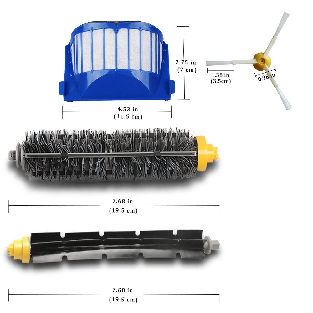 Replacement parts Compatible for iRobot Roomba 675 677 671 655 645 Robotics,Filter,Side Brush,Bristle and Flexible Beater Brush, Cleaning Tool and Screw