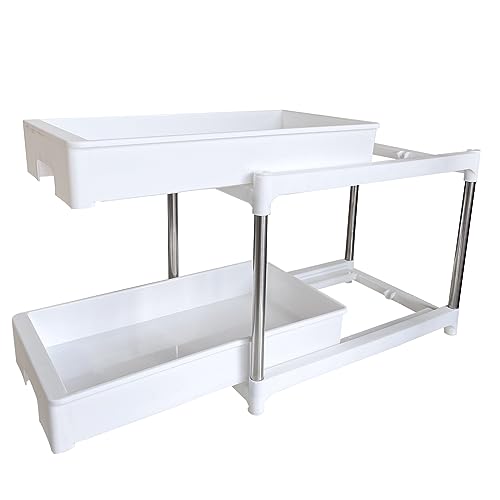 WYTENO 1-piece set pull-out under sink organizer, 2-layer sliding pull-out cabinet organizer, multi-purposeunder cabinet organizer bathroom, kitchen essentials, white