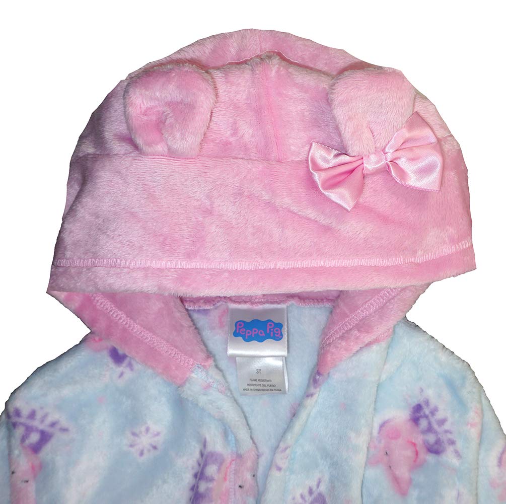 Peppa Pig Girls' Toddler Velvet Fleece Hooded Robe, Aqua, 3T