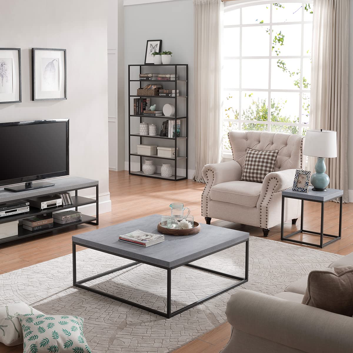 CENSI Natural Oak Television TV Stand, Wooden Console Coffee Table, Lowline for Small Space, 47 Inch Mid-Century Modern Style, Fits TVs up to 55" (Light Wood)