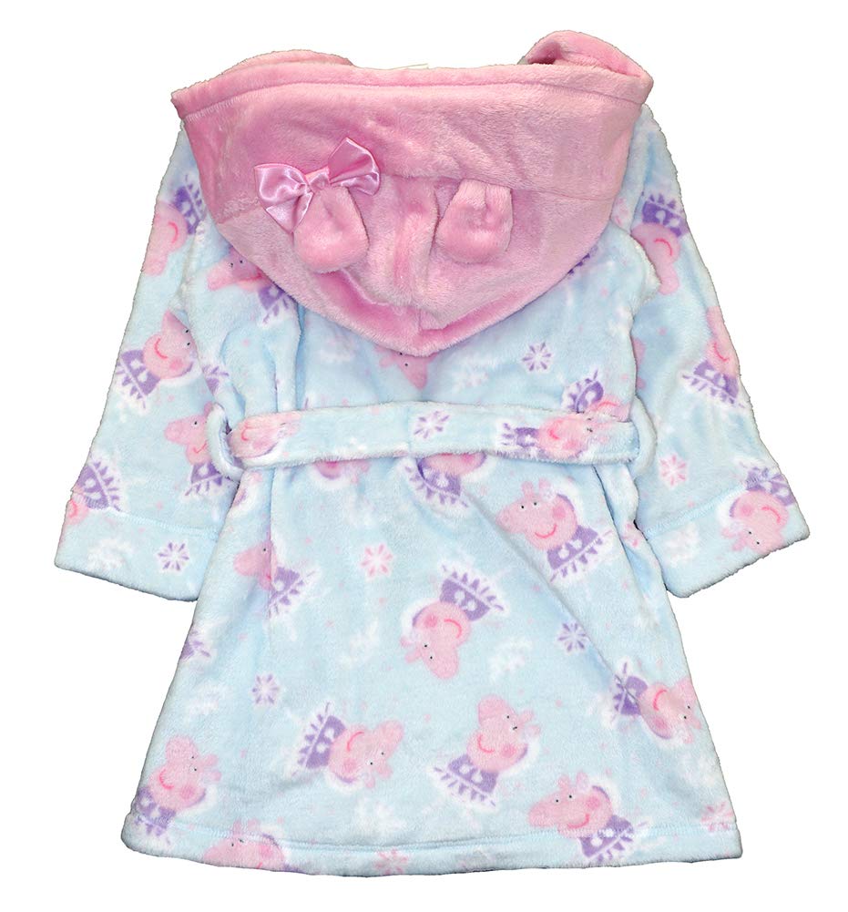 Peppa Pig Girls' Toddler Velvet Fleece Hooded Robe, Aqua, 3T