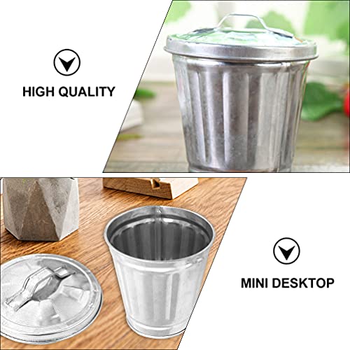 Toddmomy Mini Desktop Trash Can with Lid Tiny Garbage Can Metal Rubbish Bin for Home Office Countertop