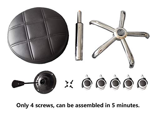 KKTONER Round Rolling Stool Chair PU Leather Height Adjustable Shop Stool Swivel Drafting Work SPA Salon Stools with Wheels Office Chair (Black)