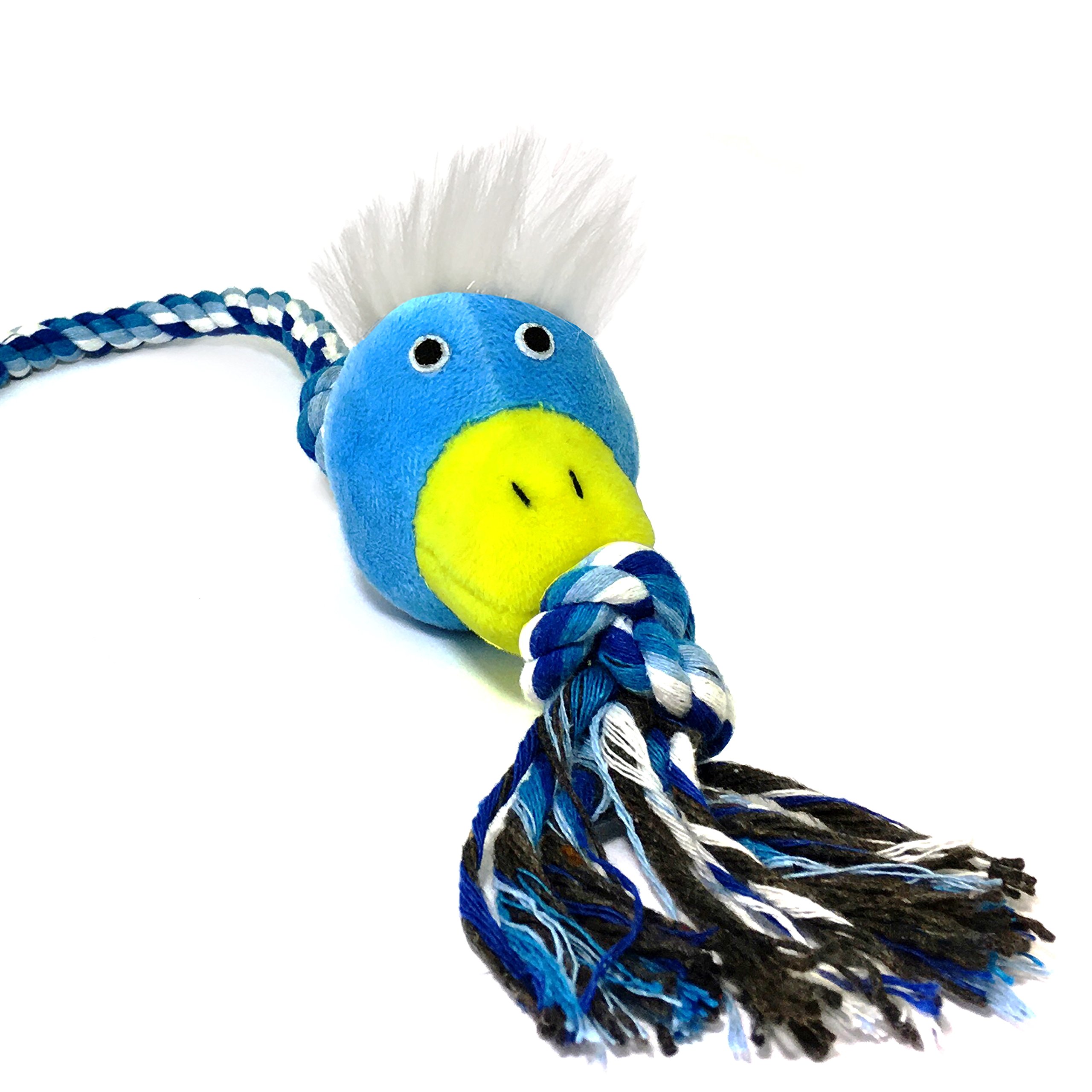 Pet Fit For Life Plush Tough and Durable Squeaky Dog/Puppy Wand Rope Toy - Duck on Rope Teaser Wand