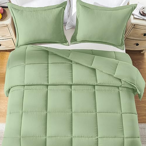 Wellsin Sage Green Comforter Set - Twin/Twin XL (66"x92") - 2 PCS All Season Soft Down Alternative Comforter & Pillow Sham for Girls/Boys/Adults