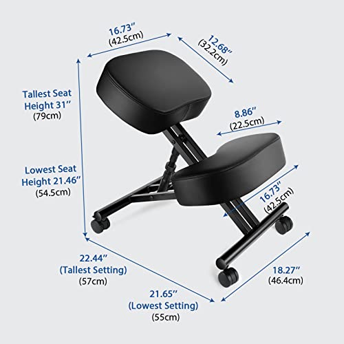 Kneeling Chair Ergonomic for Office, Adjustable Stool for Home and Office - Improve Your Posture with an Angled Seat - Thick Comfortable Moulded Foam Cushions - Brake and Smooth Gliding Casters