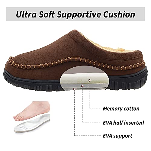 FLYFUPPY Men's Moccasin Slippers Fluffy Lining Microsuede Upper for Indoor/Outdoor Cozy Comfort Brown Size 12