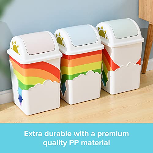 Rainbow Trash Can (1-Pack) - Cute Waste Basket for Kids Room - 9.6βx9.6βx15.7β Indoor Swing Top Trash Can with Lid - Garbage Can for School & Daycare - Swivel Touchless Garbage Cans - For Baby Nursery and Rainbow Themed Room Rainbow Baby Shower