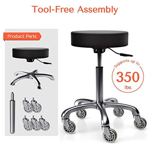 TASALON Rolling Stool - Adjustable Stool with Wheels - Soft Swivel Workbench Stool- Desk Stool Chair for Kitchen, Salon, Spa, Tattoo, Pedicure - Massage Stool Salon Stool Esthetician Chair – Black