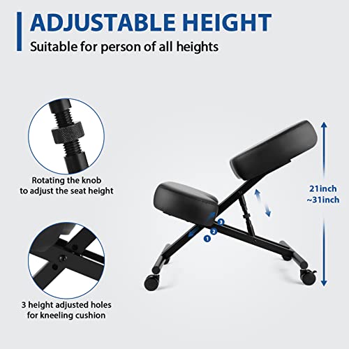 Kneeling Chair Ergonomic for Office, Adjustable Stool for Home and Office - Improve Your Posture with an Angled Seat - Thick Comfortable Moulded Foam Cushions - Brake and Smooth Gliding Casters