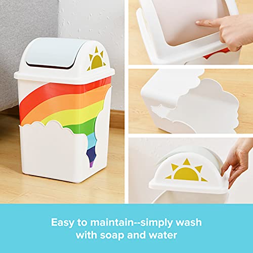 Rainbow Trash Can (1-Pack) - Cute Waste Basket for Kids Room - 9.6βx9.6βx15.7β Indoor Swing Top Trash Can with Lid - Garbage Can for School & Daycare - Swivel Touchless Garbage Cans - For Baby Nursery and Rainbow Themed Room Rainbow Baby Shower