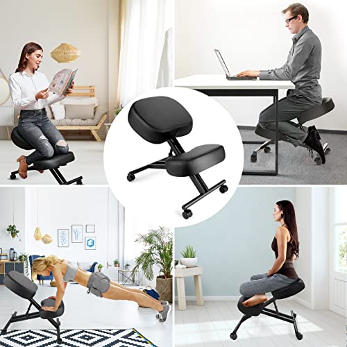 Kneeling Chair Ergonomic for Office, Adjustable Stool for Home and Office - Improve Your Posture with an Angled Seat - Thick Comfortable Moulded Foam Cushions - Brake and Smooth Gliding Casters