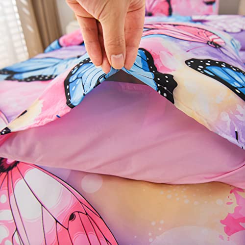 Btargot Lightweight Microfiber 3 Piece Comforter Set with 2 Pillowcases, Butterfly Pattern Bedding Set, Twin Multi-Color