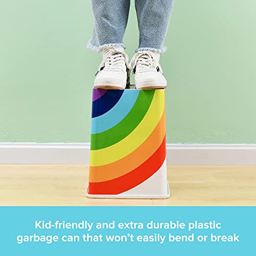 Rainbow Trash Can (1-Pack) - Cute Waste Basket for Kids Room - 9.6βx9.6βx15.7β Indoor Swing Top Trash Can with Lid - Garbage Can for School & Daycare - Swivel Touchless Garbage Cans - For Baby Nursery and Rainbow Themed Room Rainbow Baby Shower