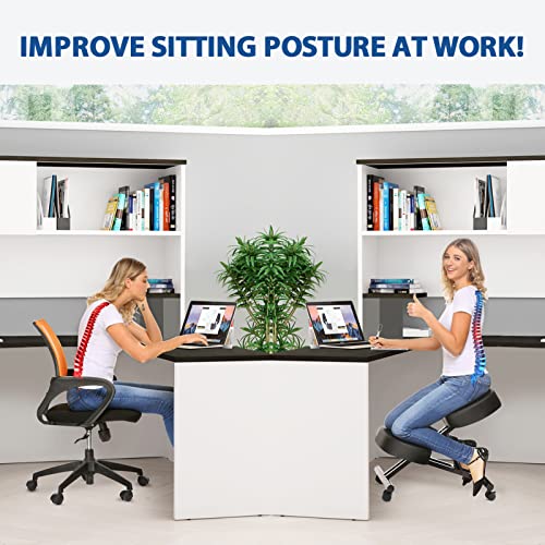 Kneeling Chair Ergonomic for Office, Adjustable Stool for Home and Office - Improve Your Posture with an Angled Seat - Thick Comfortable Moulded Foam Cushions - Brake and Smooth Gliding Casters