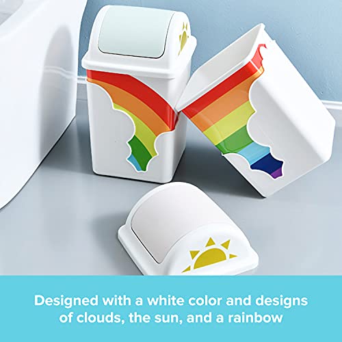 Rainbow Trash Can (1-Pack) - Cute Waste Basket for Kids Room - 9.6βx9.6βx15.7β Indoor Swing Top Trash Can with Lid - Garbage Can for School & Daycare - Swivel Touchless Garbage Cans - For Baby Nursery and Rainbow Themed Room Rainbow Baby Shower