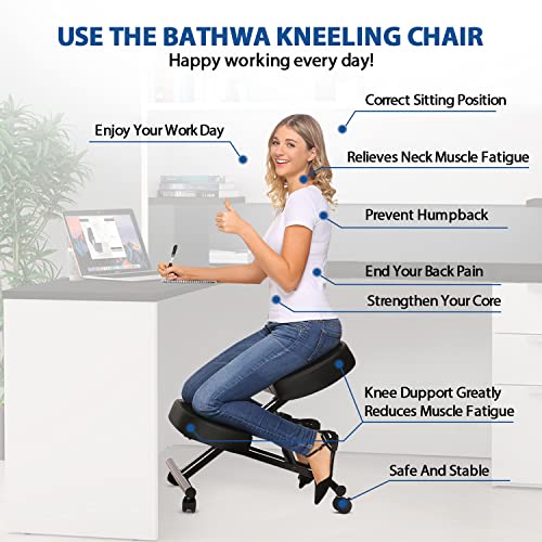 Kneeling Chair Ergonomic for Office, Adjustable Stool for Home and Office - Improve Your Posture with an Angled Seat - Thick Comfortable Moulded Foam Cushions - Brake and Smooth Gliding Casters