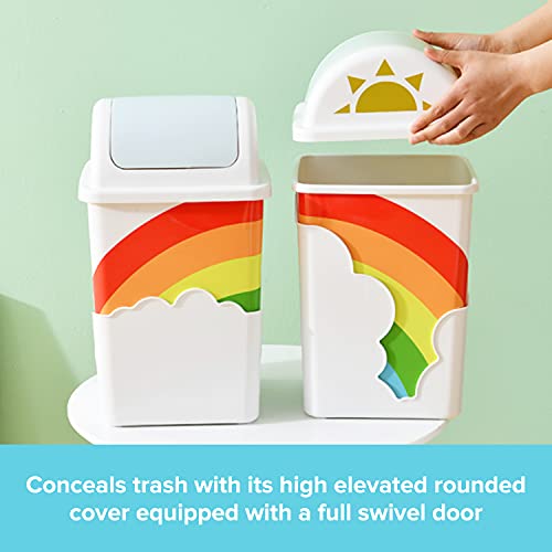 Rainbow Trash Can (1-Pack) - Cute Waste Basket for Kids Room - 9.6βx9.6βx15.7β Indoor Swing Top Trash Can with Lid - Garbage Can for School & Daycare - Swivel Touchless Garbage Cans - For Baby Nursery and Rainbow Themed Room Rainbow Baby Shower