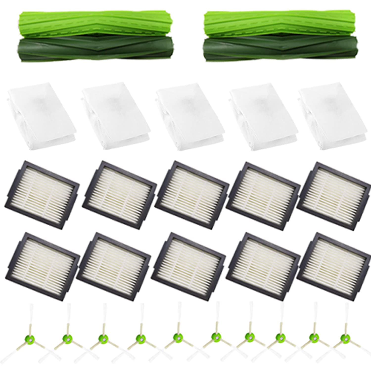 Amyehouse Brush Hepa Filter Accessory Kit Replacement Compatible with Roomba I & J Series i1 i3 i4 i6 i7 i8 J7 J5 J6 J8 J9 Including 2 Extractor 10 Filters 10 Side Brush & 5 Bags
