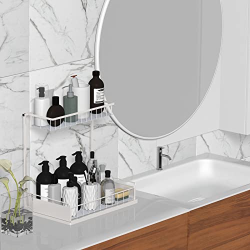 Under Sink Organizers and Storage, Pull Out Cabinet Organizer with Sliding Shelf 2 Tier Under Cabinet Storage Multi-purpose for Under Kitchen Bathroom Cabinet Organizer (White)